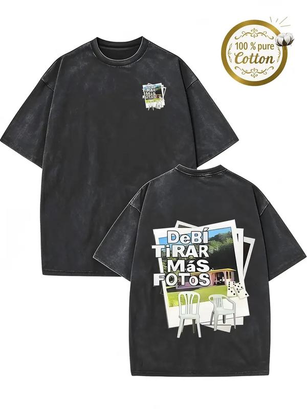 1pc Retro Camping Graphic Cotton T-Shirt for Men - Double-Sided Washed ...