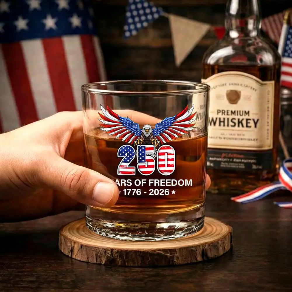 250 Years of Freedom, 1776 2026 Eagle Printed Whiskey Glass Patriotic ...