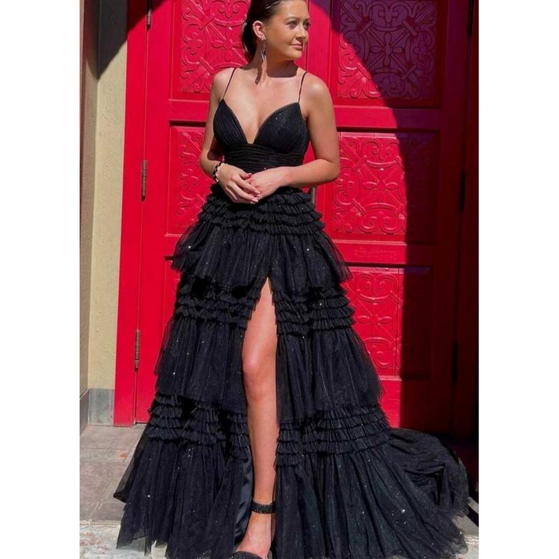 Kissprom Dresses Amanda| A-Line Spaghetti Straps Long Tiered Tulle Prom ...