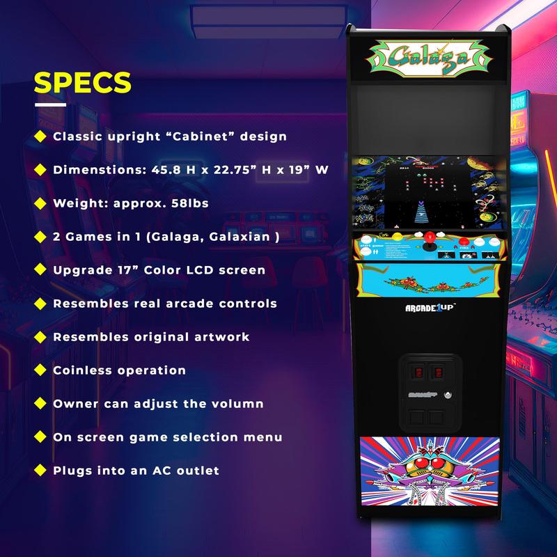 Arcade1Up GALAGA Deluxe 14 in 1 Arcade Game Machine 5-Foot Stand-Up ...