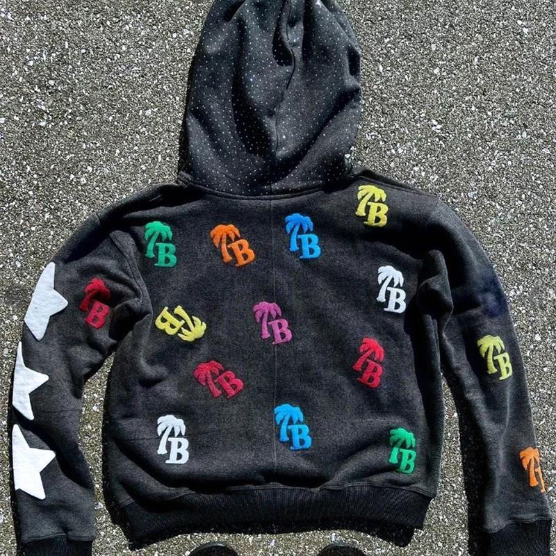 Unisex Full Zip Hoodie Puff Star Letter Print Pattern Printed Hoodie ...