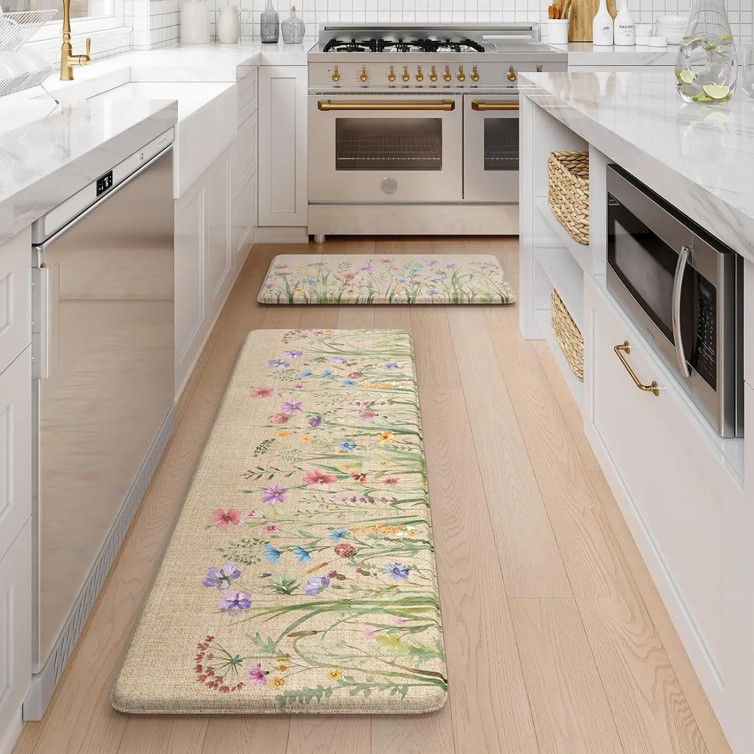 Farmhouse Sunflower Kitchen Rugs Set of 2, Flannel Non-Slip Cushioned ...
