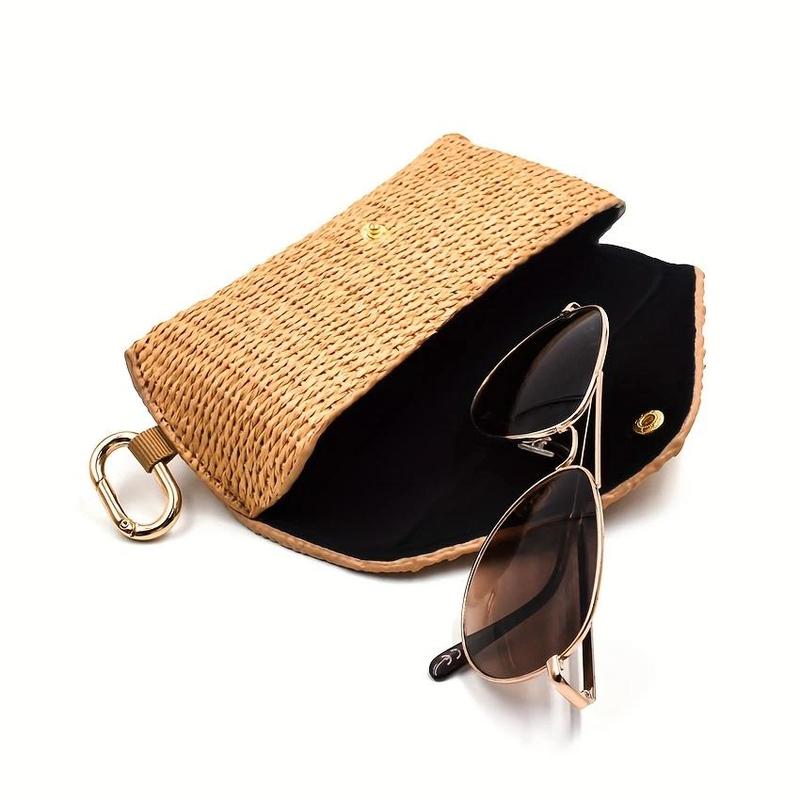 Woven Eyeglasses Case with Button, 1 Piece Woven Eyeglasses Storage Bag ...