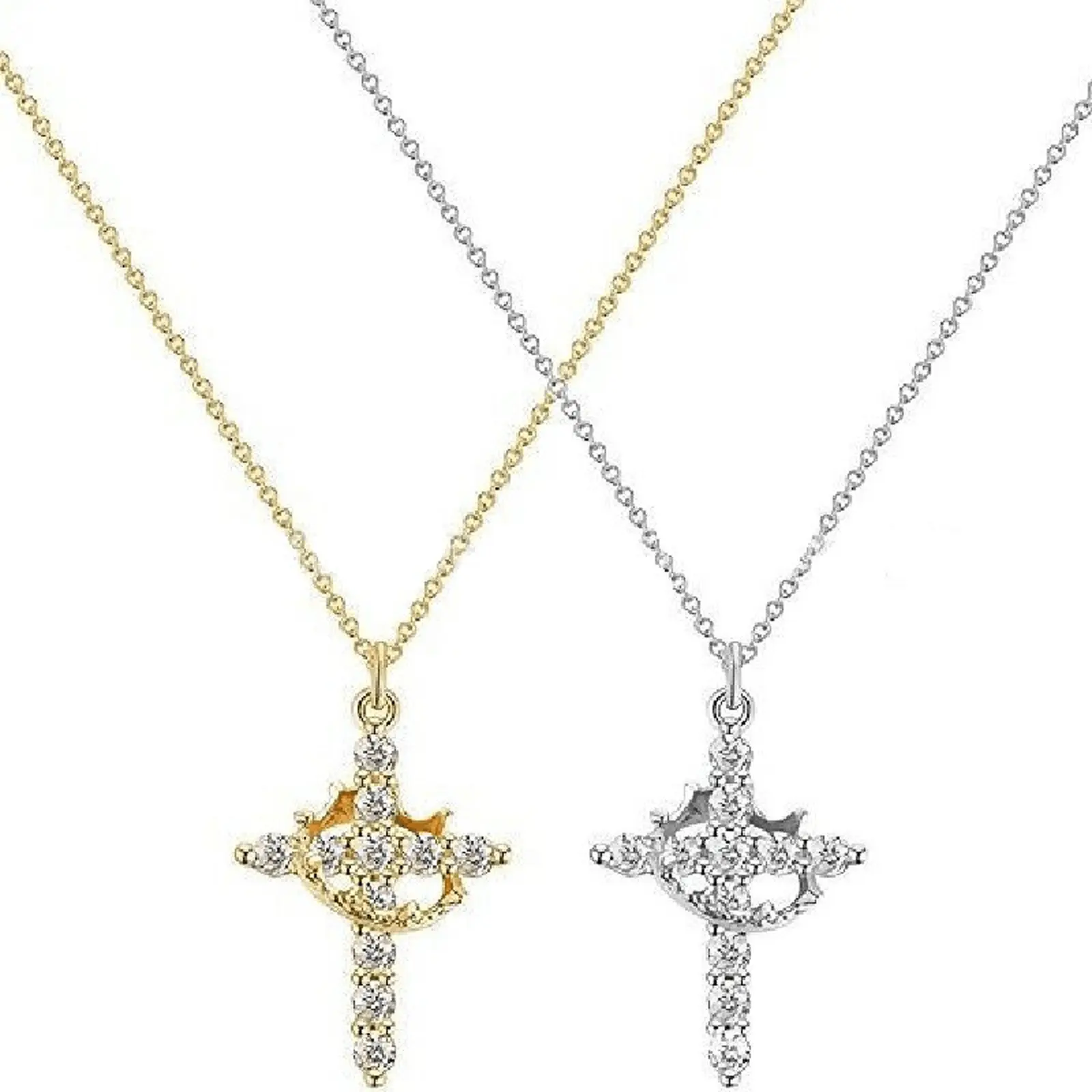 springtok Zircon necklace golden/silver crown cross necklace crown can ...
