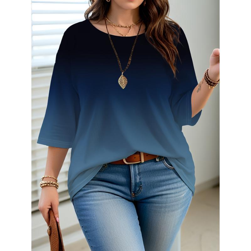 Rainy Day Directional Large Size Gradient Women'S Top Three-Quarter ...