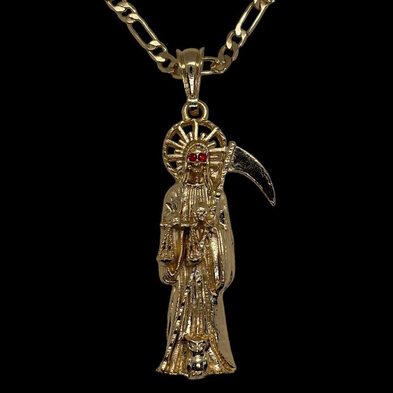 14k Gold Plated Santa Muerte Necklace - Santa Muerte Necklace - Santa ...