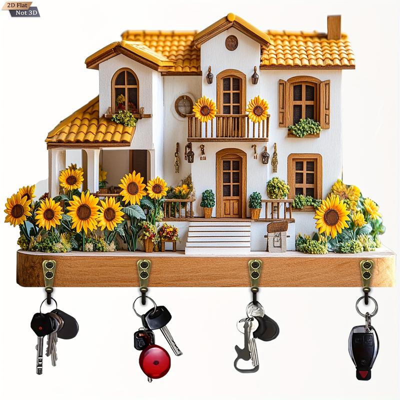 【2D Flat】1 Sunflower Cottage, wooden multi-functional home key hook (11 ...