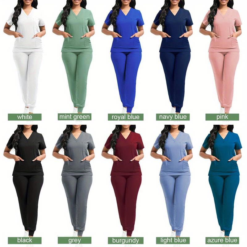 1 Set Women's Polyester Scrubs, Fitted Nurse Uniform with Patch Pocket ...