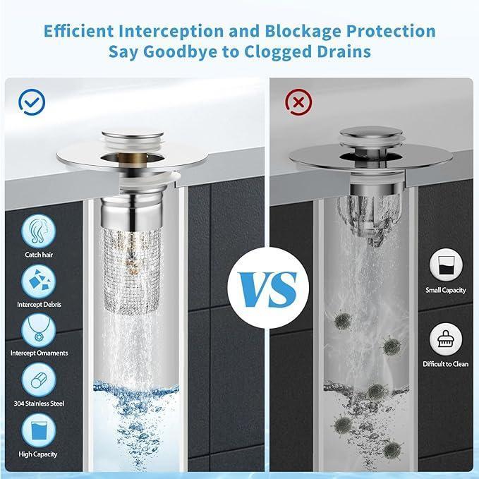 No more plumber visits! Universal pop-up sink drain filter — stainless ...