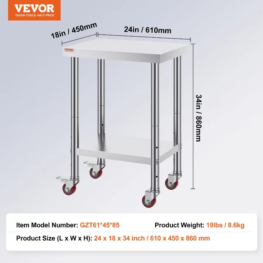 fathersdaygift VEVOR Stainless Steel Work Table 24x 18x 34 Inch, 700 ...