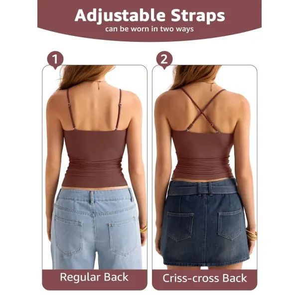 EasyGala Womens Double Lined Square Neck Tank Tops Adjustable Spaghetti ...