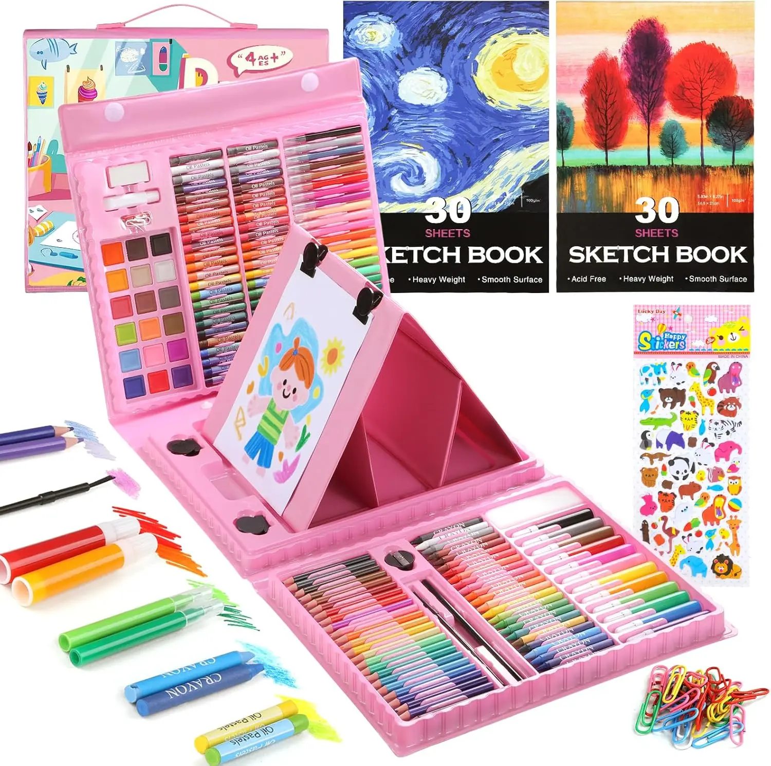 237-Piece Kids Art Set with Double-Sided Easel, Painting Kits for Kids ...