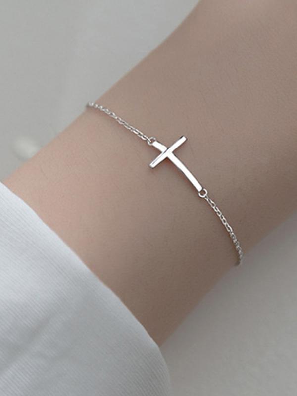 Women's Adjustable Silver Color Cross Bracelet, Simple Design Jewelry ...
