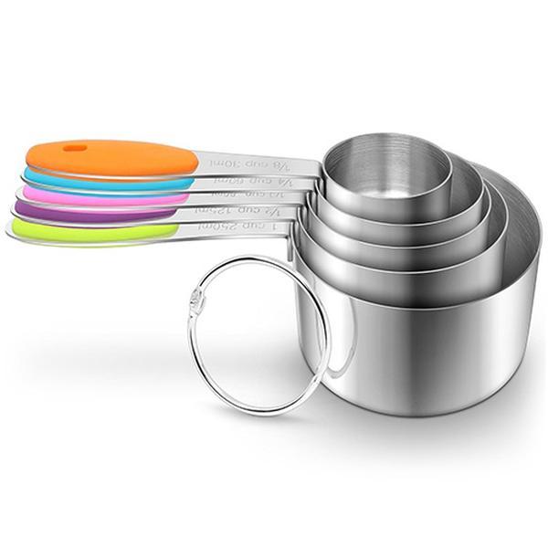 MECHEER Stainless Steel Measuring Cups Set of 5 Liquid Metric Scoops ...