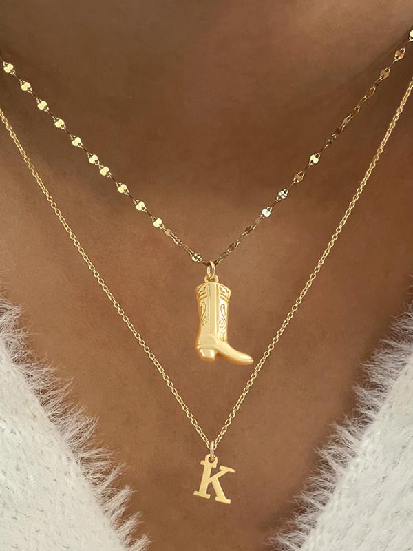 2Pcs/Set Initial Western Cowboy Boot Pendants Necklace Women Fashion ...