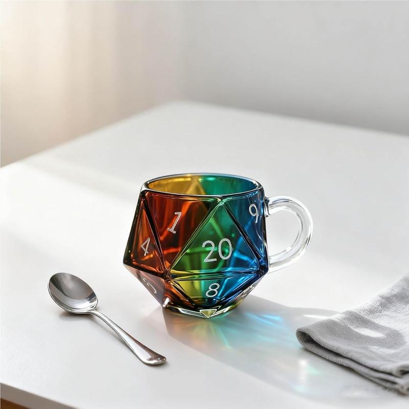 D20 Dice Mug Rainbow Multifaceted Rpg Cup Funny Tumblers, Numbered 20 ...