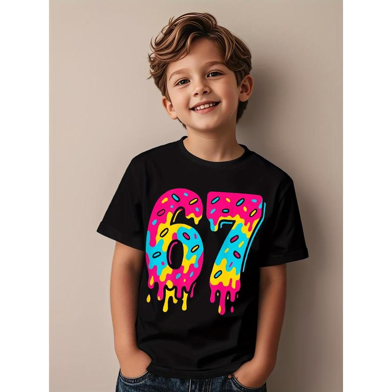 ' 67 Number Graphic T-Shirt with Ice Cream Drip & Meme Design - Short ...