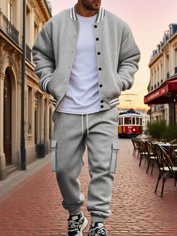 Men's Fleece Two-Piece Set - Baseball Jacket & Cargo Pants - TikTok Shop