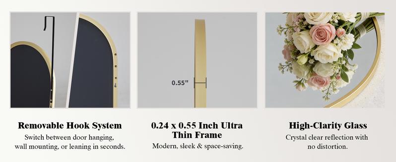 Full Length Mirror Arched Full Body Door Hanging Wall Mounted Aluminum ...