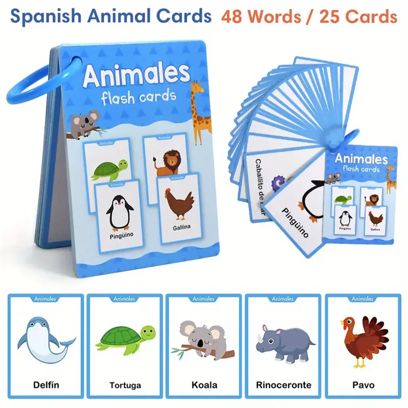 Spanish Learning Flashcard Set, Visual Vocabulary Animal Education Gift ...