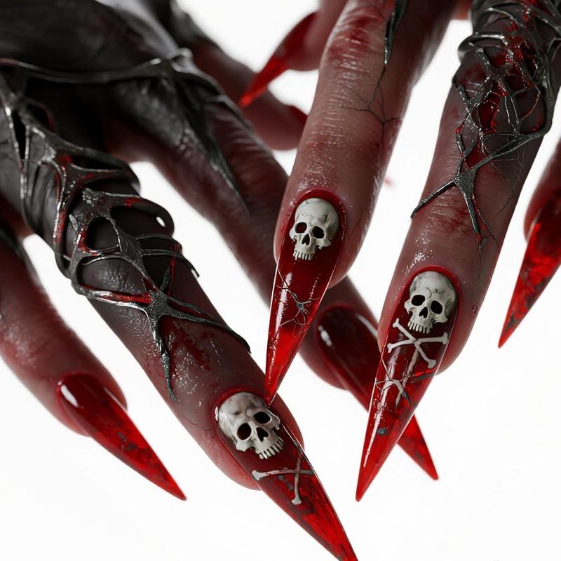 Press On Nails Long Square Gradient Purple Flower Black French Tip Full ...