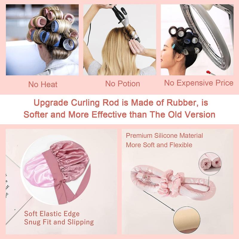 Heatless Hair Curler Kit Silk Double Layer Bonnet With Heatless Curling ...