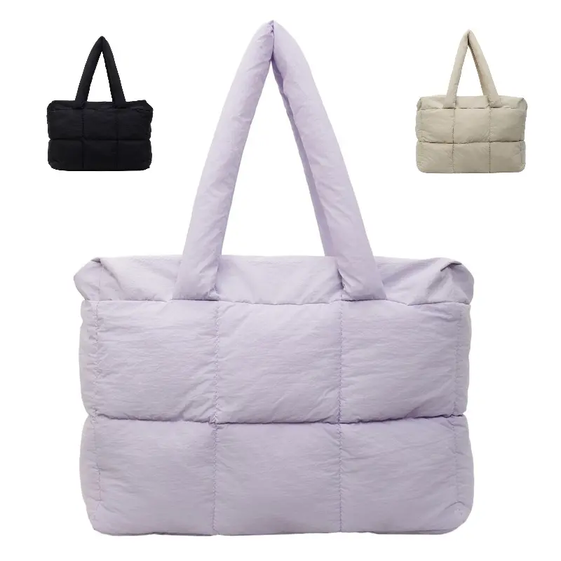 Maxoner Women's Quilted Padded Puffer Tote - Minimalist Plain Oxford ...