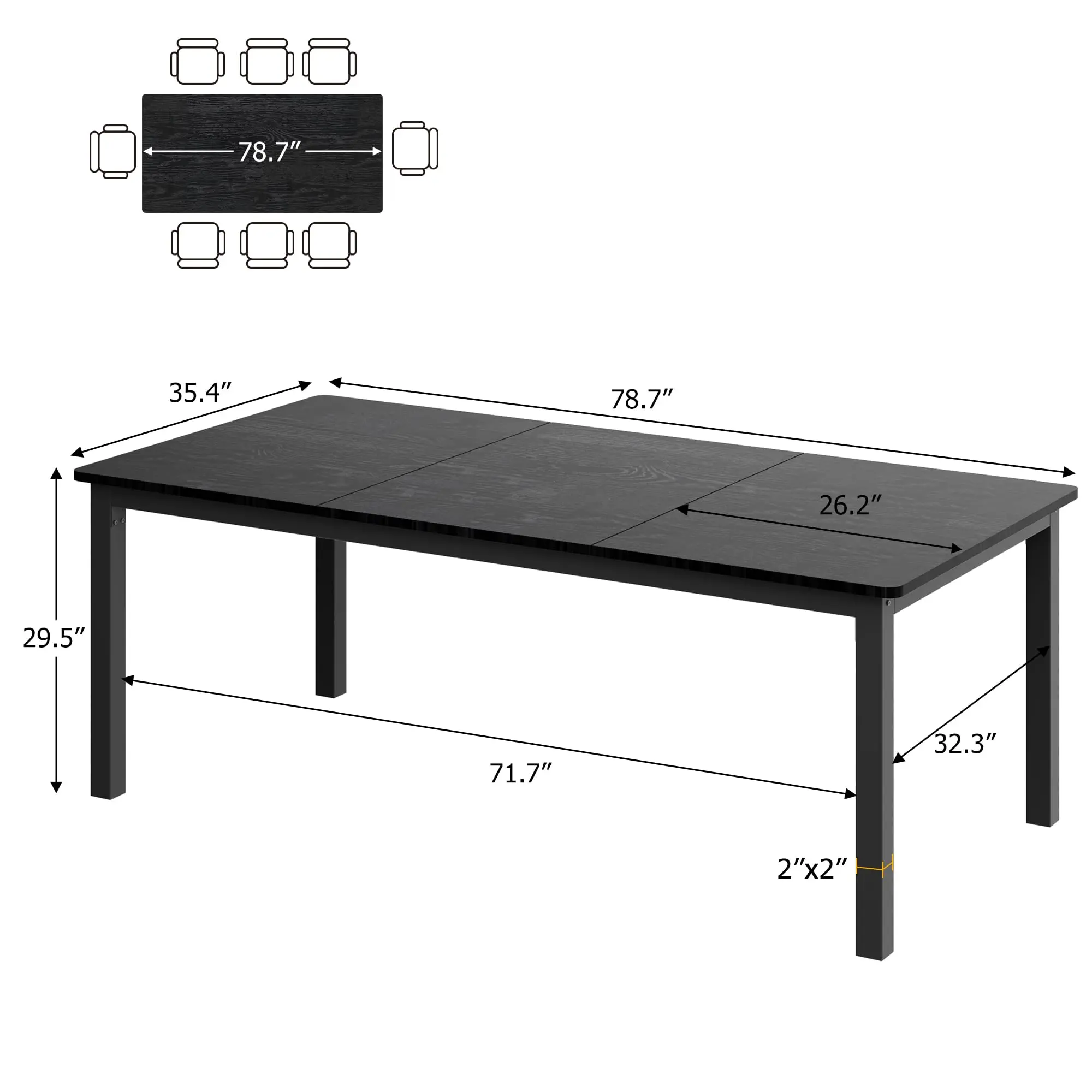 Garvee - Industrial Dining Table 78 Inches for 8 People, Long Wooden ...