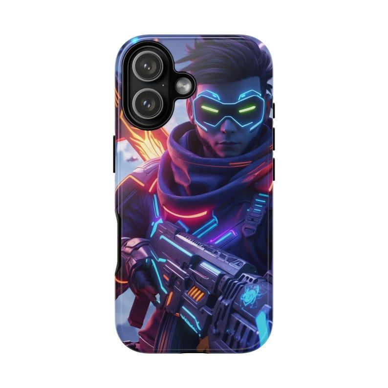 Phone Case with Neon Cyber Soldier Design, Tough Cases, Gamer Gift ...