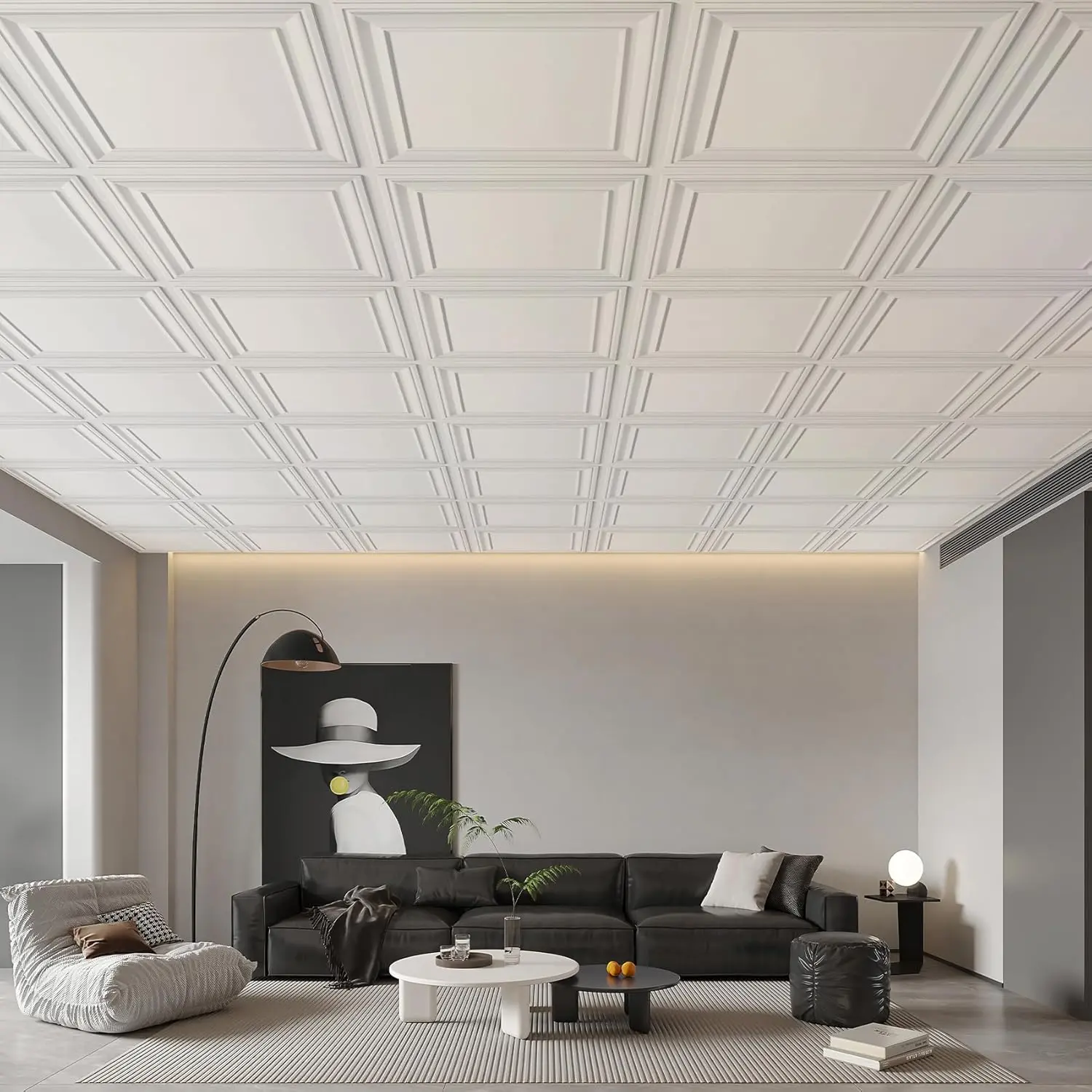 STICKGOO Drop Ceiling Tiles 24x24 PVC Glue Up Ceiling Panel to Prevent ...