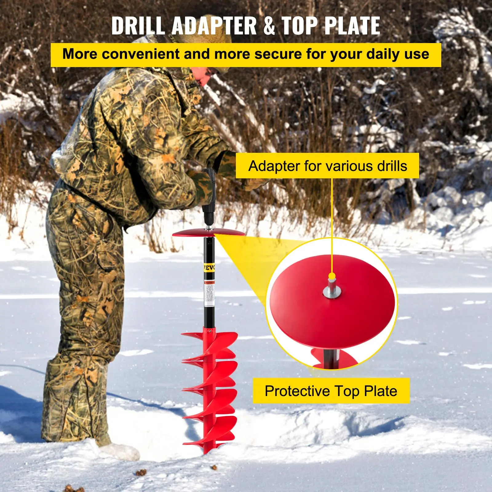 VEVOR Ice Drill Auger, 6\" Diameter Nylon Ice Auger, 39\" Length Ice ...