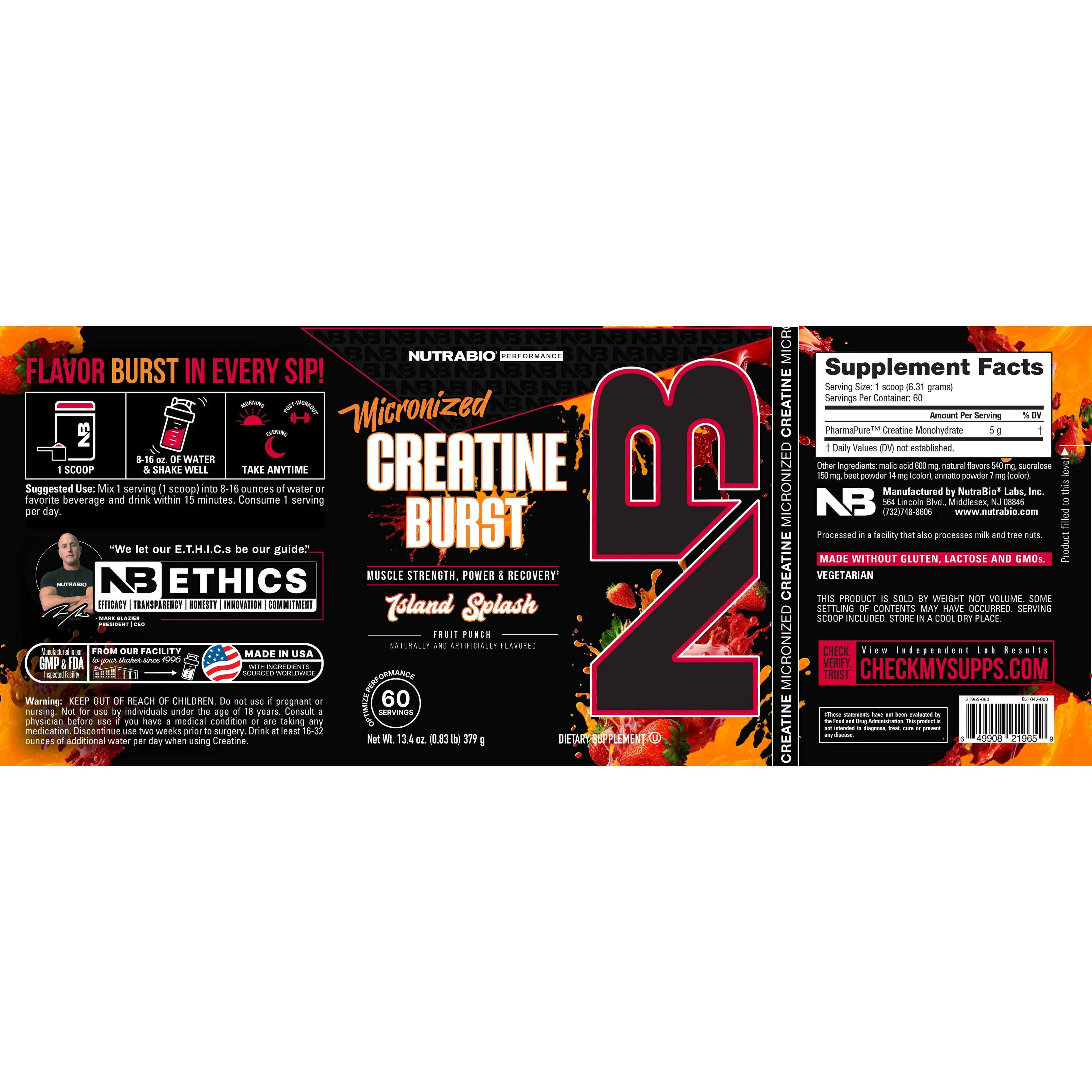 NutraBio Pure Creatine Monohydrate Powder Supplement, (300 g ...