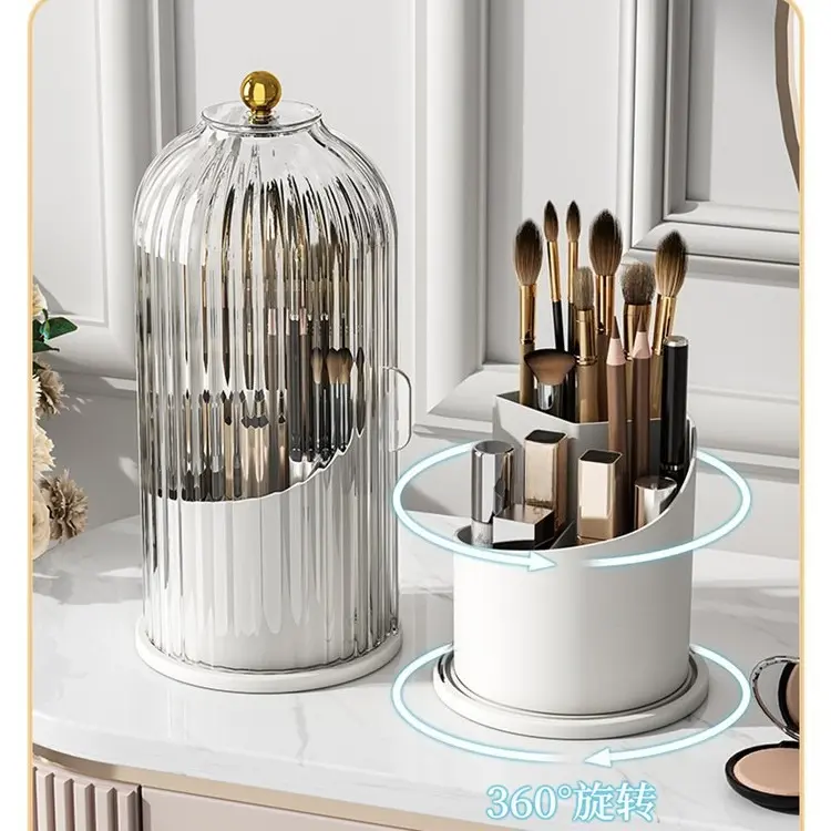 Rotating Cosmetic Brush Holder, Transparent Modern Birdcage Makeup ...