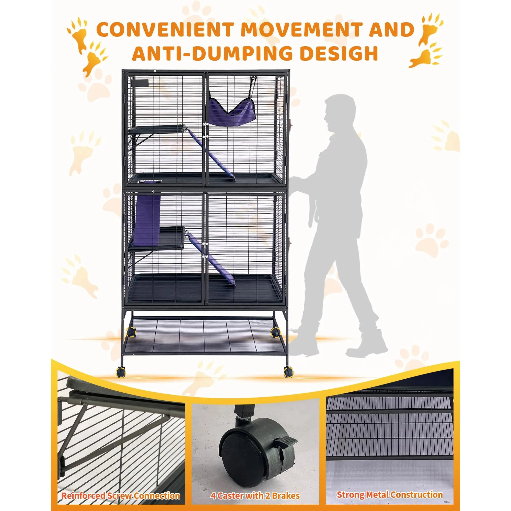 64" Large 4-Tier Metal Small Animal Cage with Wheels, Multi-Level ...