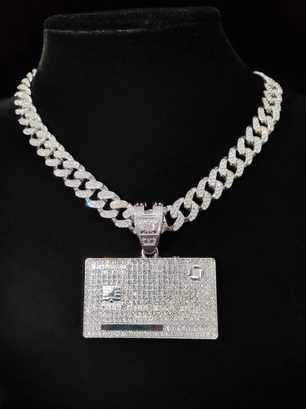 Creative Bank Card Shaped Pendant & Miami Cuban Chain Necklace, Fashion ...