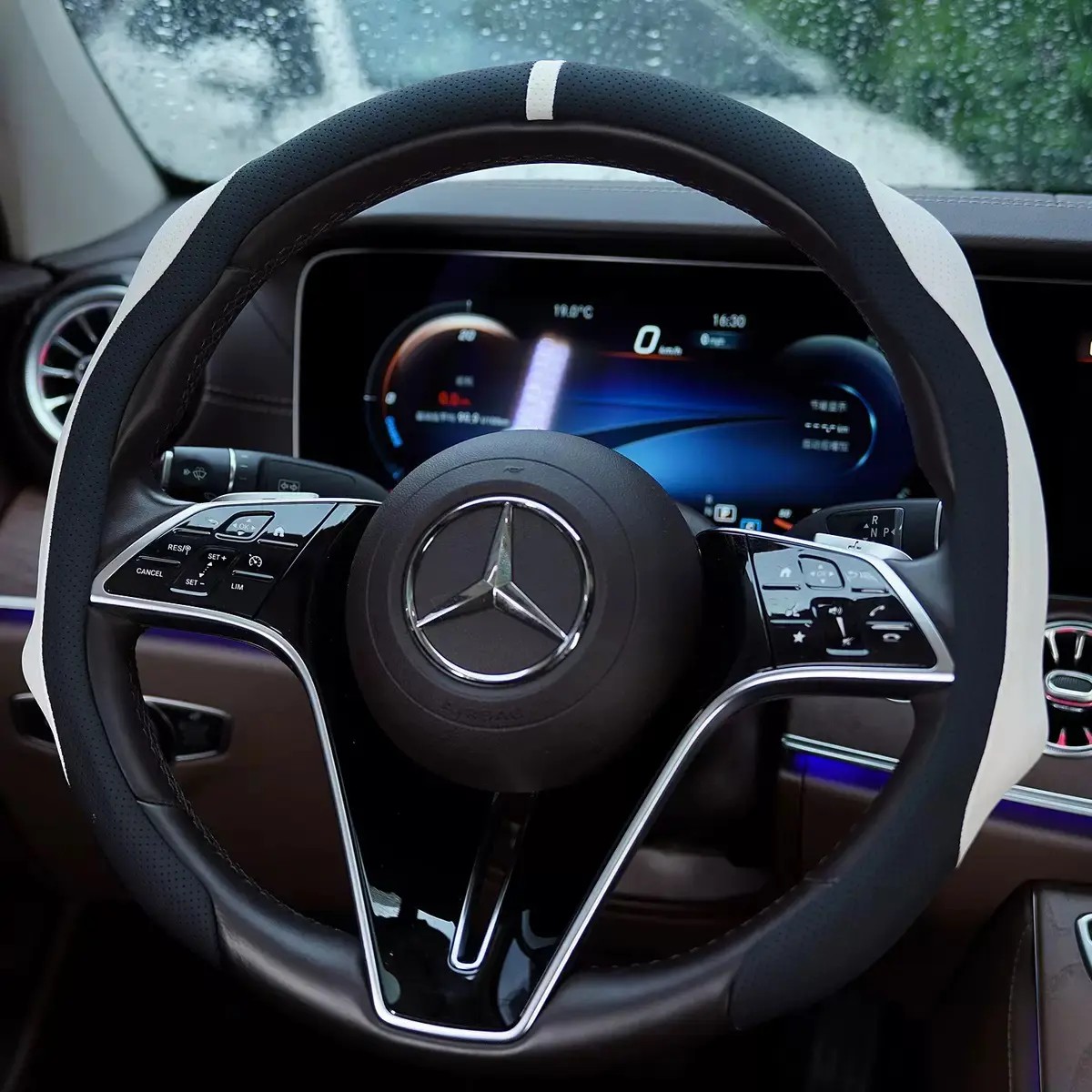 New 15-inch anti-slip Nappa leather two-tone steering wheel cover ...