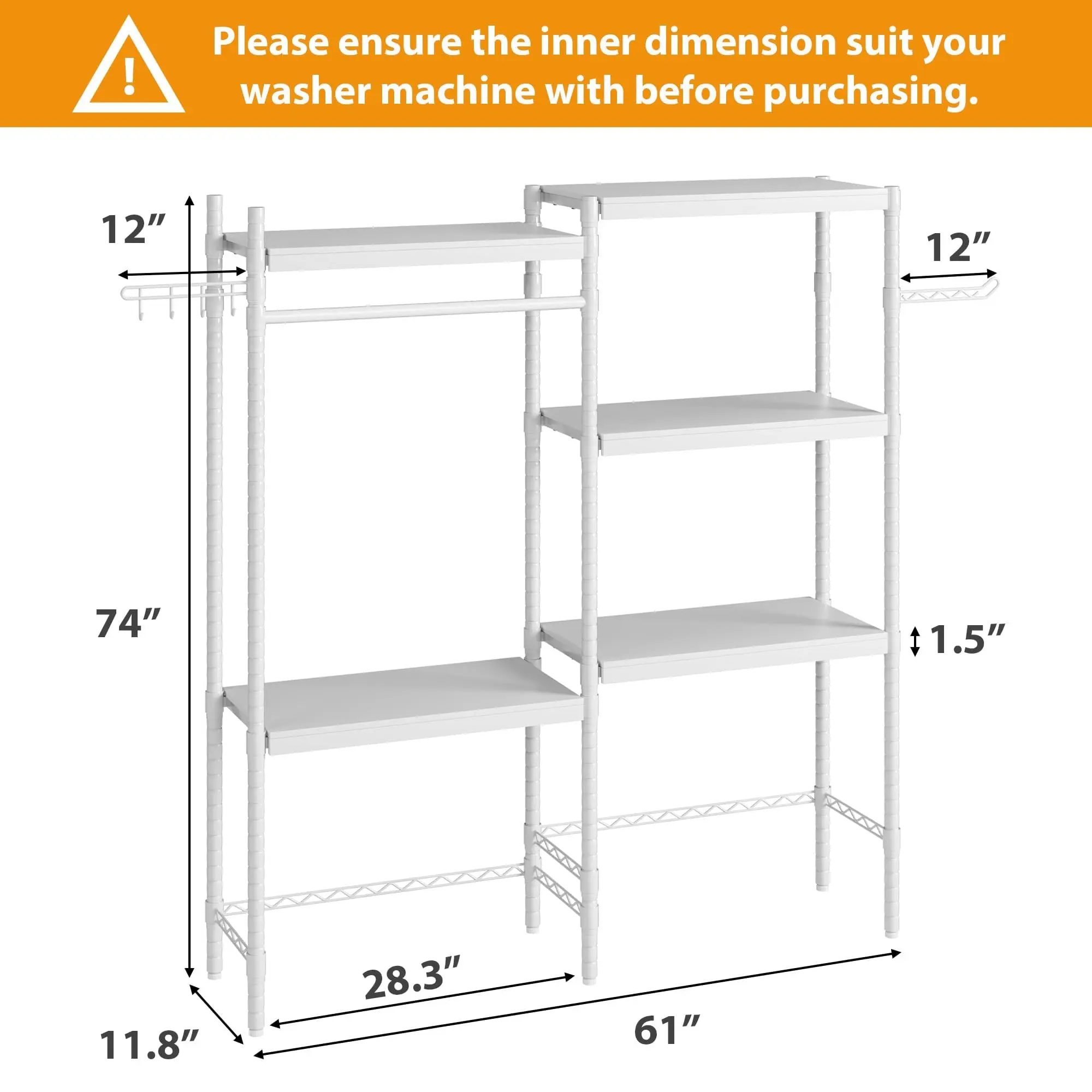 Garvee 61" Over Washer Dryer Storage Shelf, Adjustable Height Laundry ...