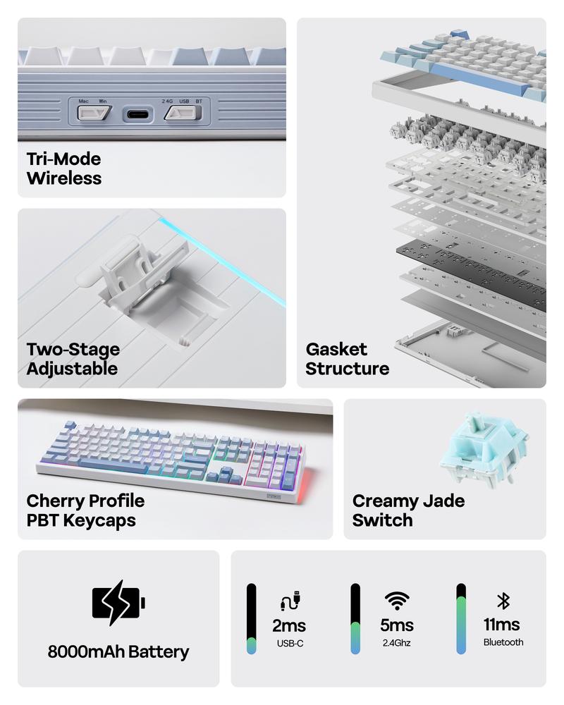 EPOMAKER TH108 Gasket 100% Wireless Full Size Mechanical Keyboard 108 ...