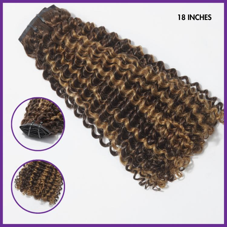 Seamless Brown Highlight Deep Wave Clip in Human Hair Extensions 135g ...