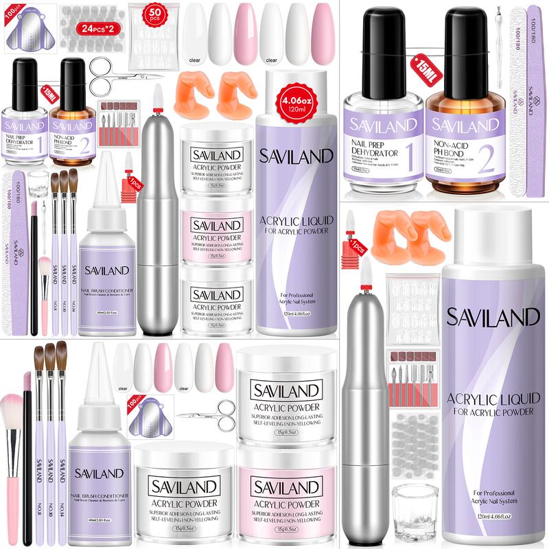 Saviland Acrylic Nail Kit for Nail Practice - 3Colors Acrylic Powder and 120ML Acrylic Liquid ...