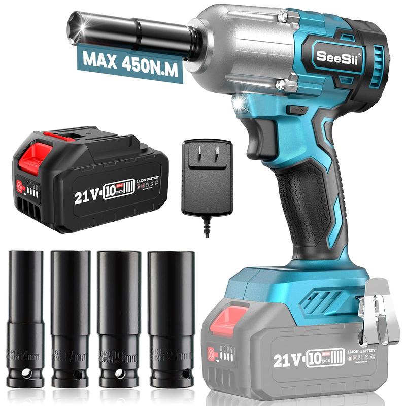 Seesii Cordless 1/2'' Brushless Impact Wrench, One 4.0Ah Battery ...