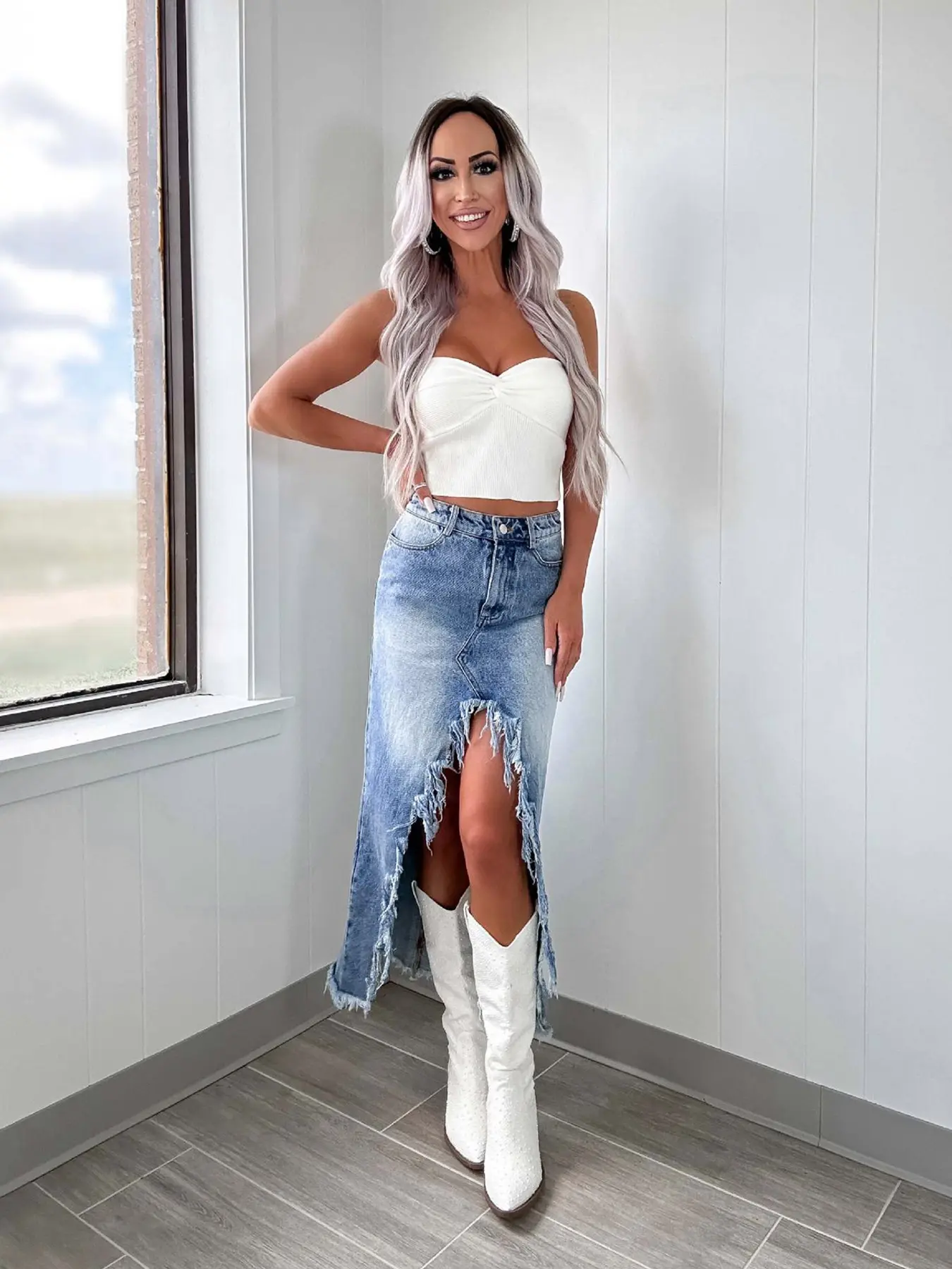 Women's Summer Fringe Split Denim Skirt, High Waist Midi Dress, Casual ...