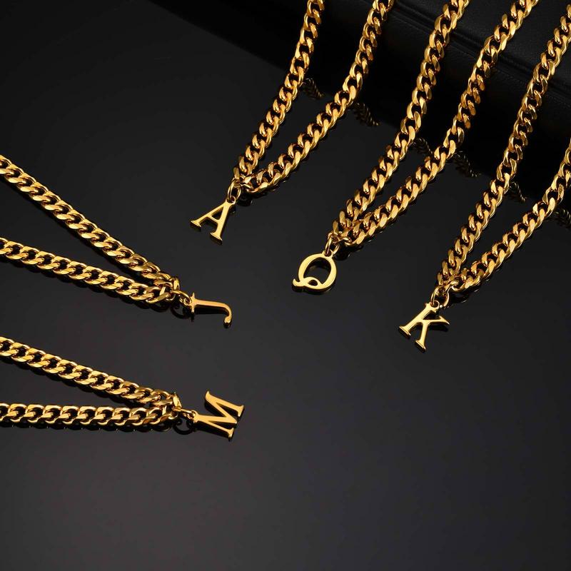 Initials Cuban Chain Necklaces for Men Women,Waterproof A-Z 26 Alphabet ...