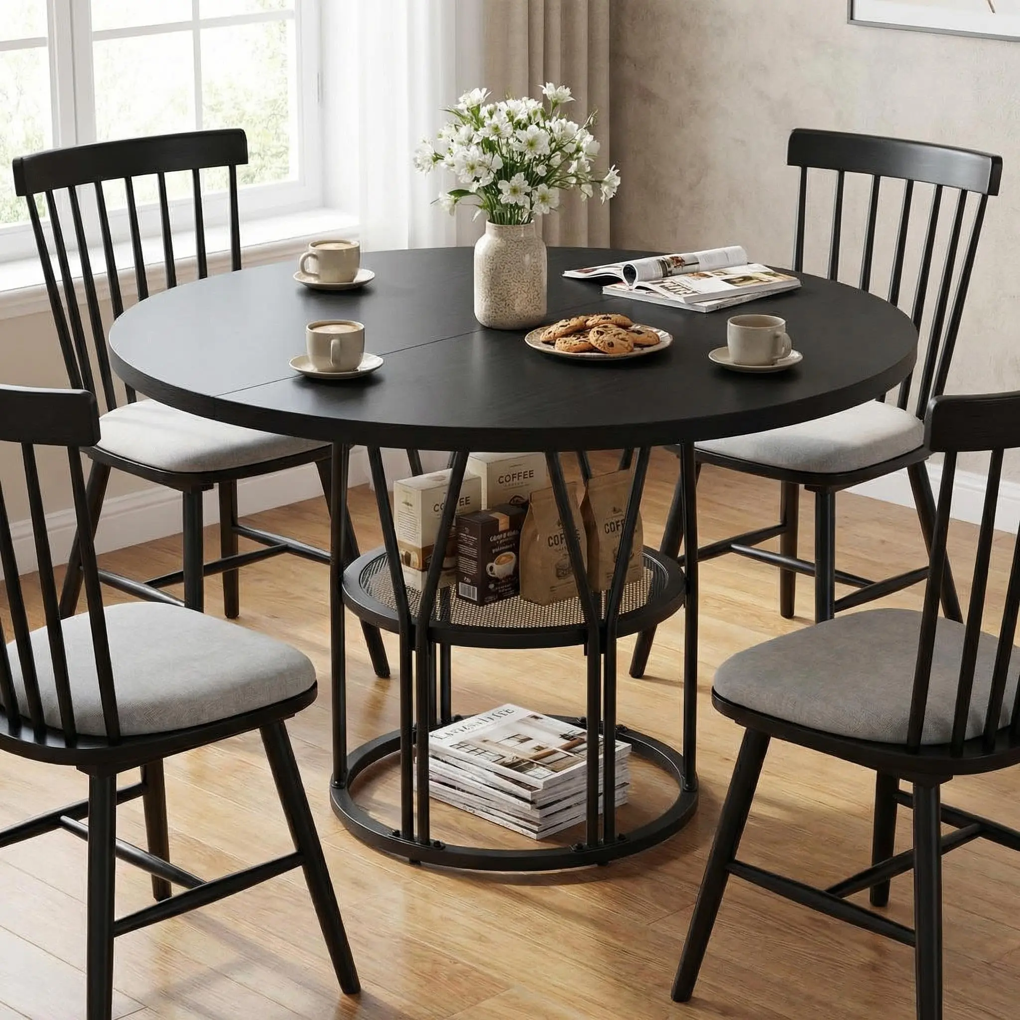 Garvee Round Dining Table for 4-6, 47in Modern Circular Table with ...