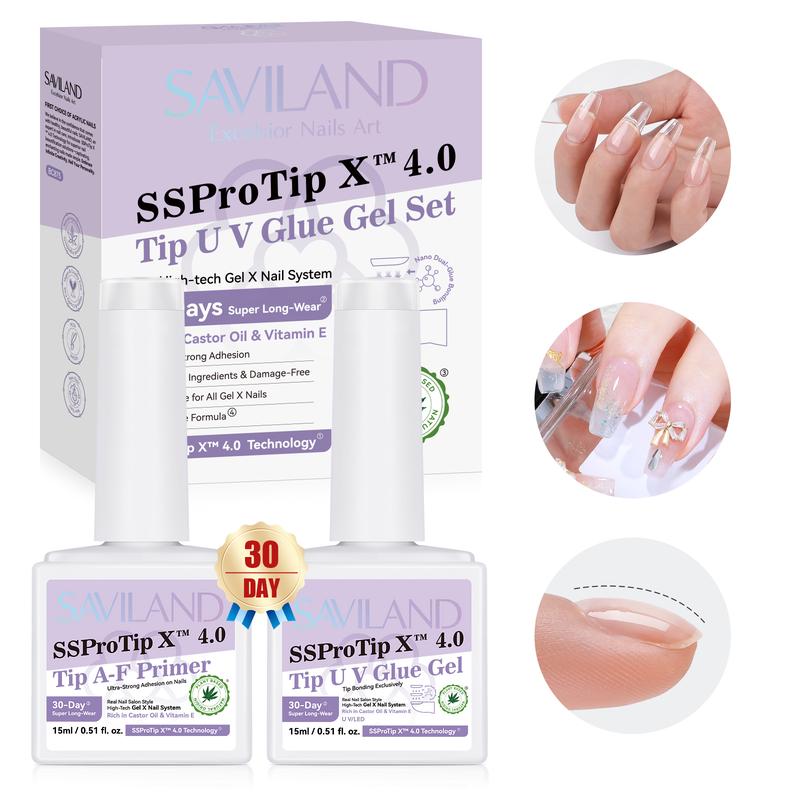 SAVILAND Gel X Nail Primer Set: 30-day Strong Hold Nail Glue Gel with ...