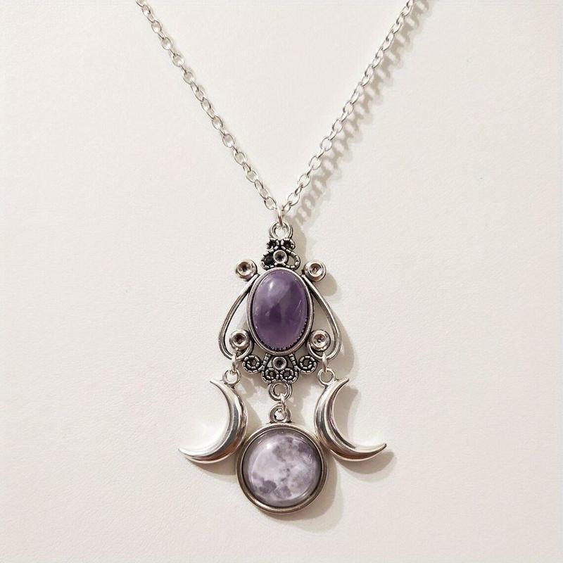 Triple Moon Goddess Amethyst Pendant Necklace - Unique Bohemian Ladies ...