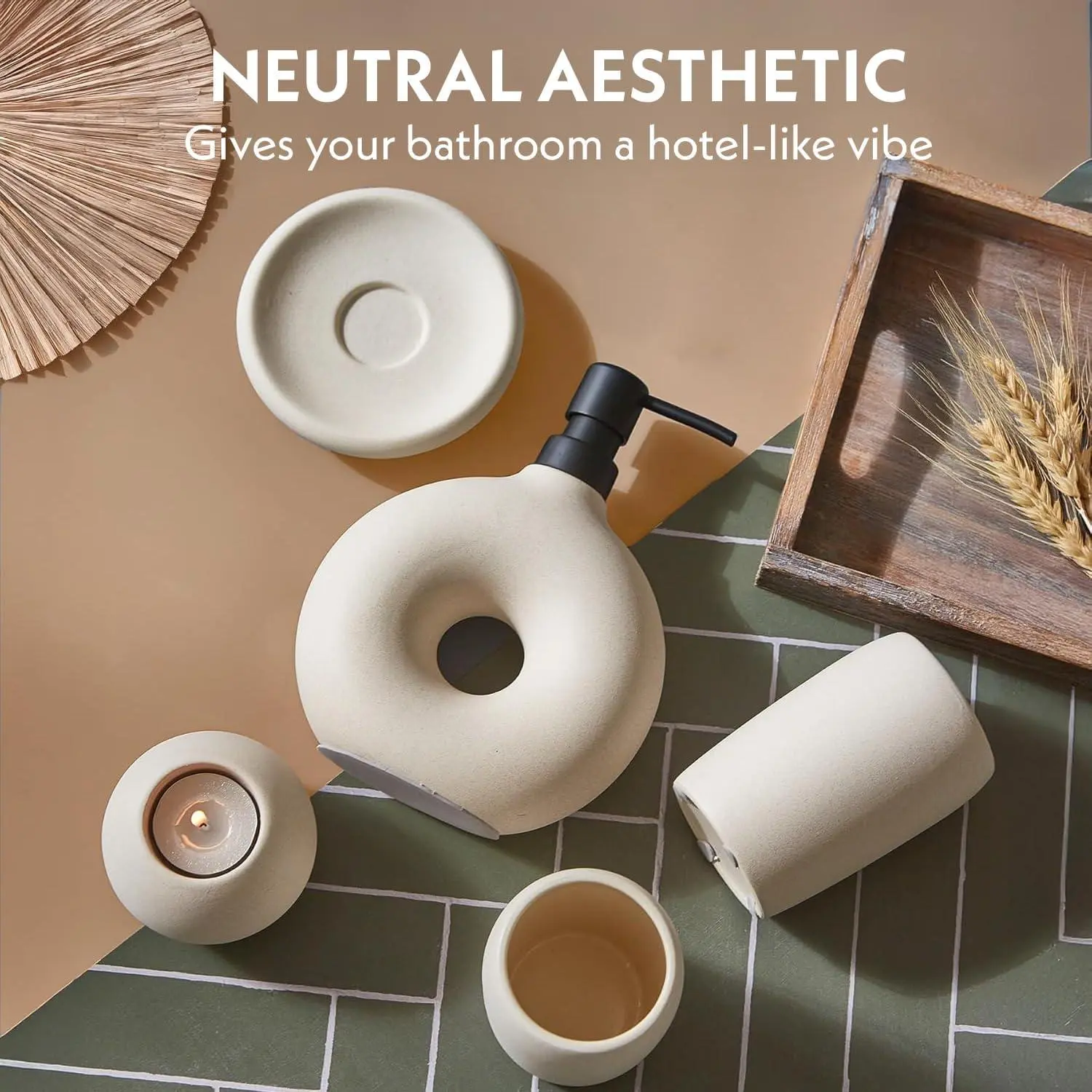 Ceramic Bathroom Accessory Set, 5 Pcs - Soap Dispenser 16 Oz ...