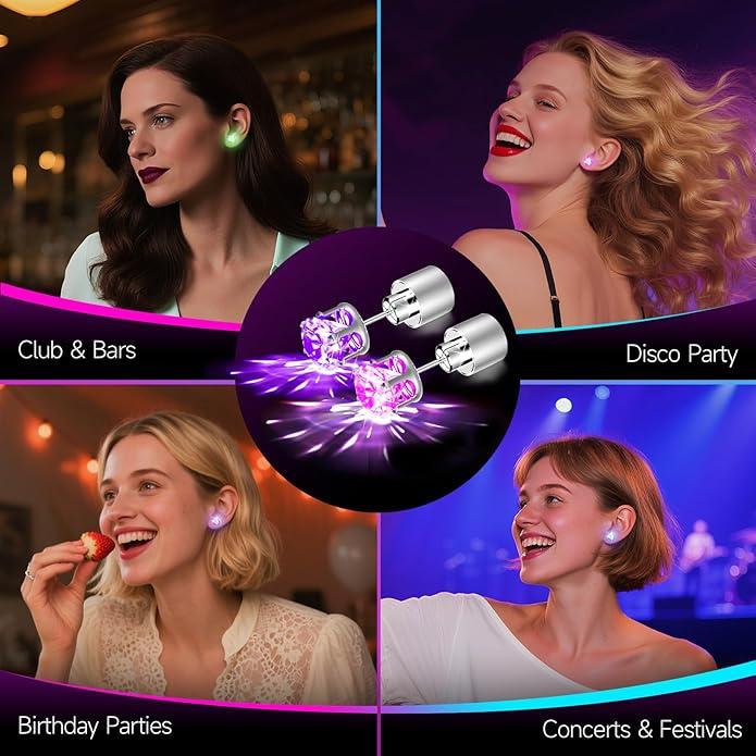 LED Earrings, Light Up Stud Earrings, Glowing Diamond Crown Pendant ...