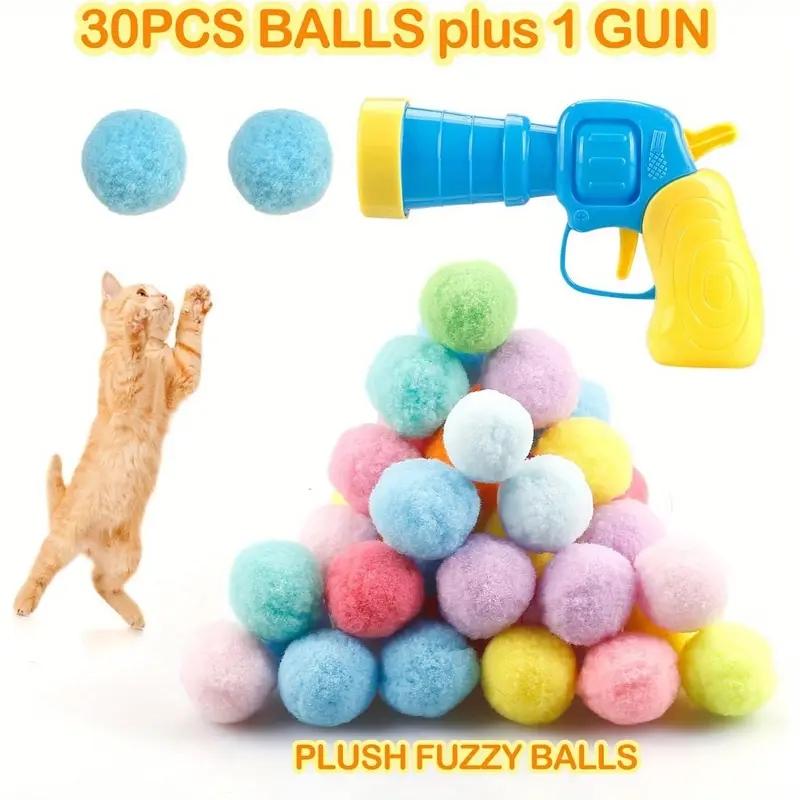 Interactive Cat Toy Gun Set, Includes 31 Pieces Plush Balls & Launcher ...