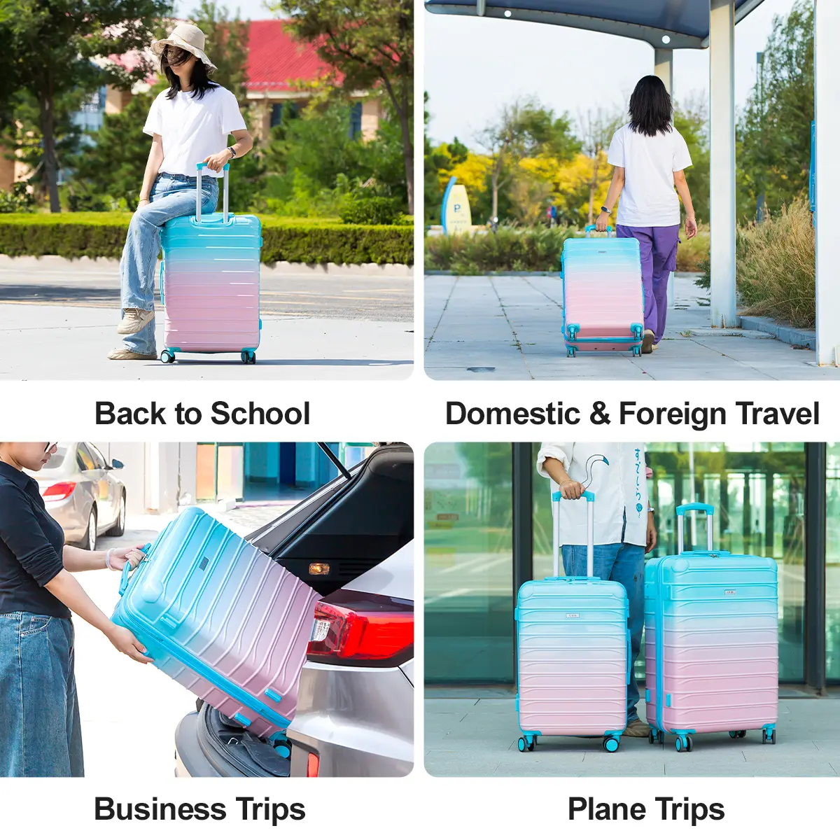 UUH 4-Piece Gradient Luggage Set – Durable PC+ABS Hardshell Suitcases ...